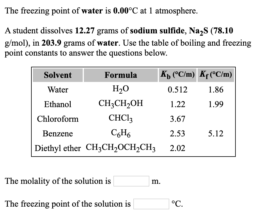 Solved The freezing point of water is 0.00°C at 1 | Chegg.com