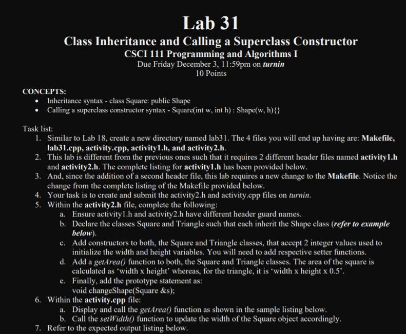 Solved Lab 31 Class Inheritance and Calling a Superclass | Chegg.com