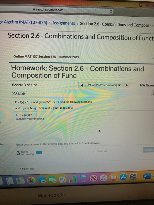 Solved a aacc.instructure.com ge Algebra (MAT-137-875) | Chegg.com