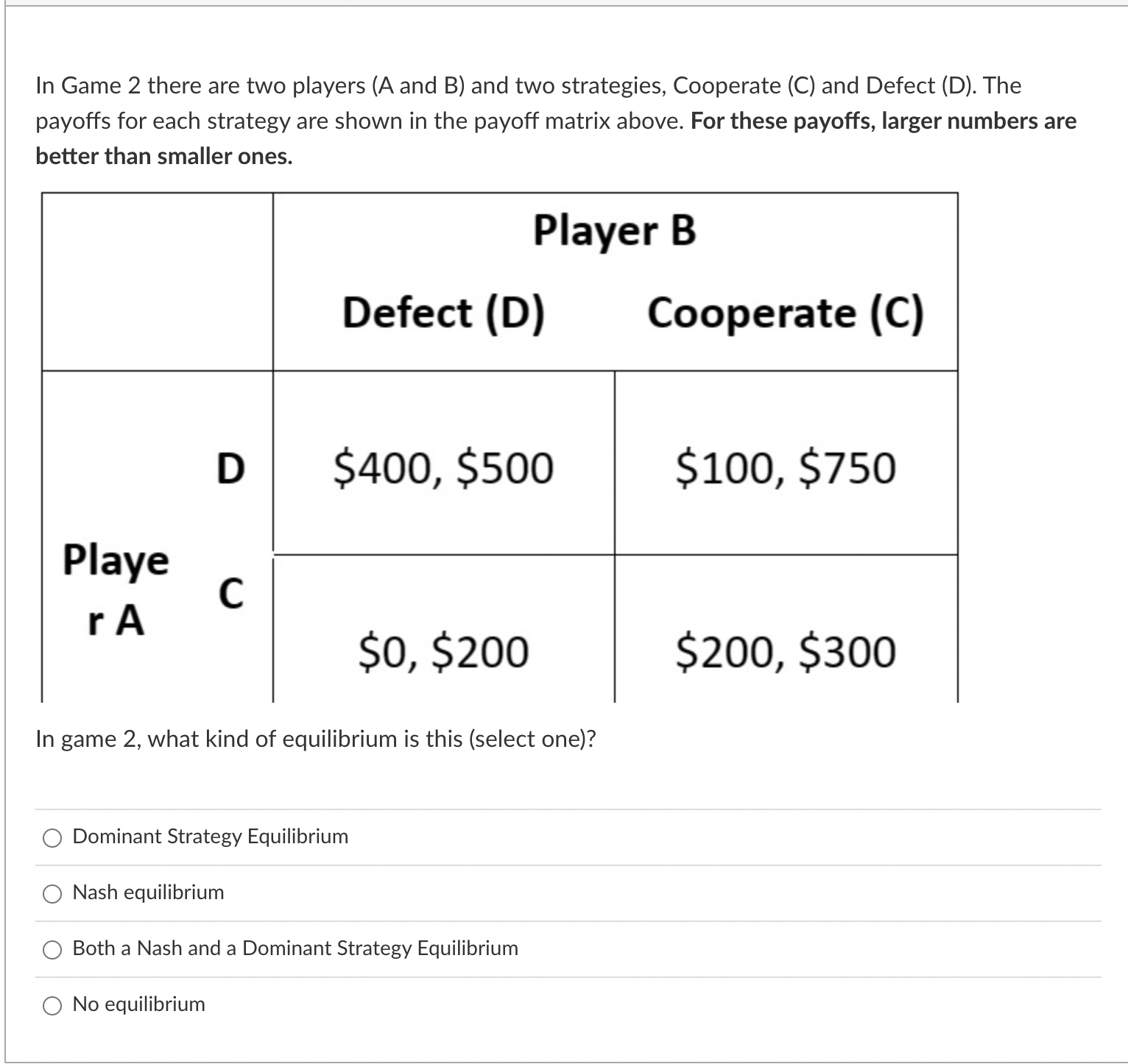 Solved In Game 2 ﻿there are two players (A and B) ﻿and two | Chegg.com