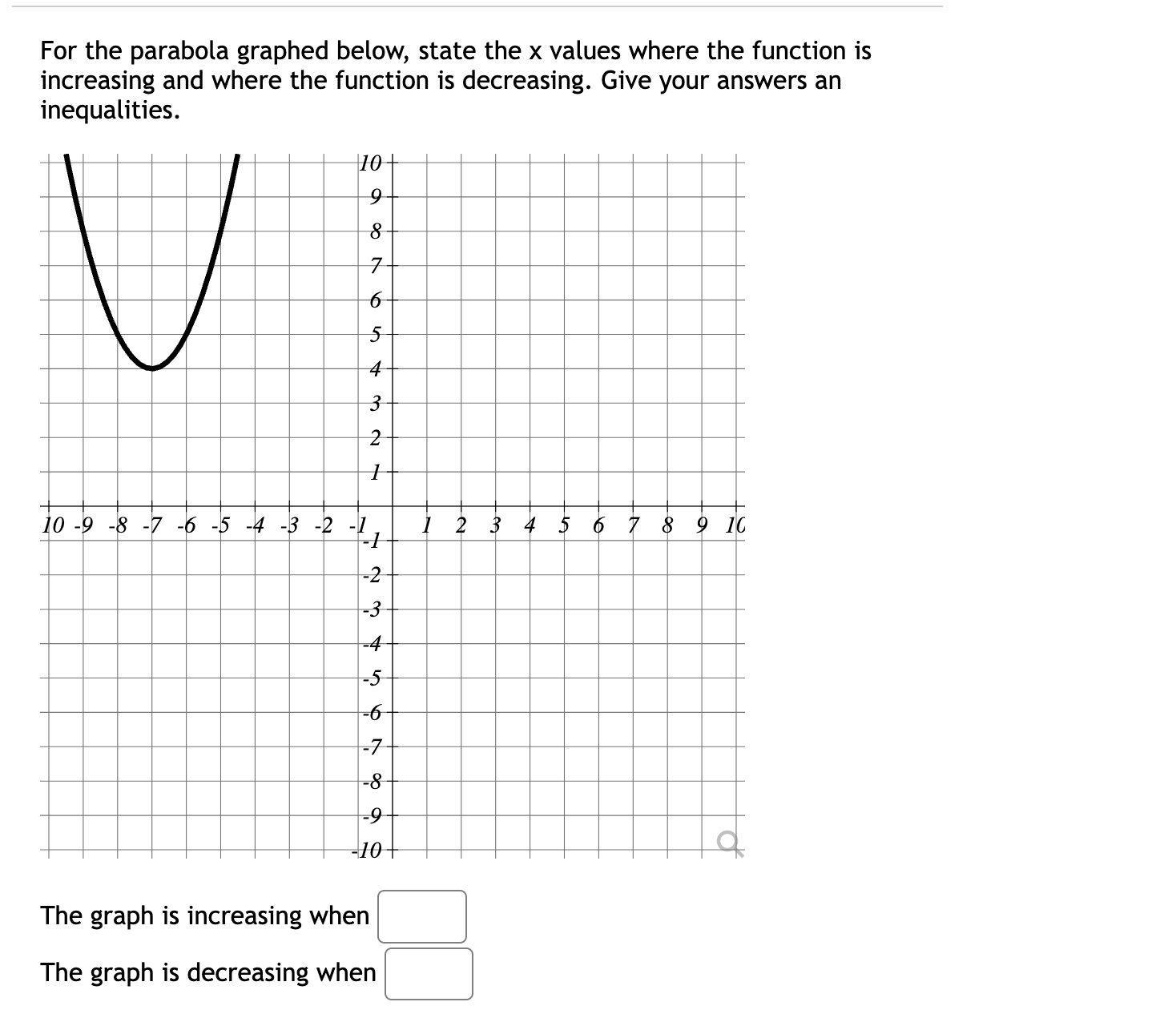 Solved For the parabola graphed below, state the x values | Chegg.com
