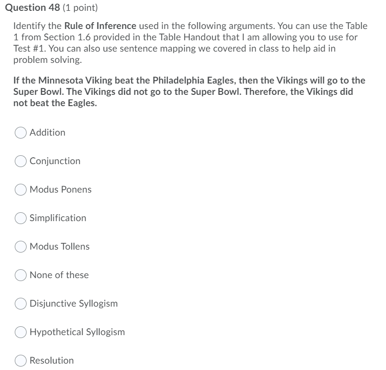 Solved Question 48 (1 point) Identify the Rule of Inference | Chegg.com