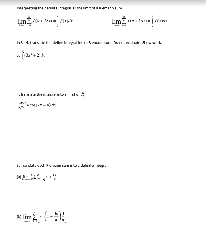 Solved Interpreting the definite integral as the limit of a | Chegg.com