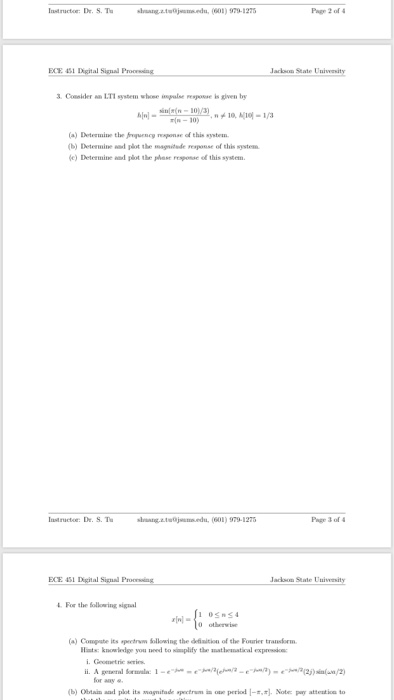 ECE 451 Digital Signal Processing Jacdson State | Chegg.com