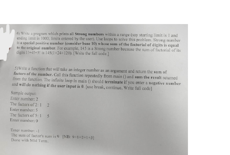 Solved 4) Write a program which prints all Strong numbers | Chegg.com