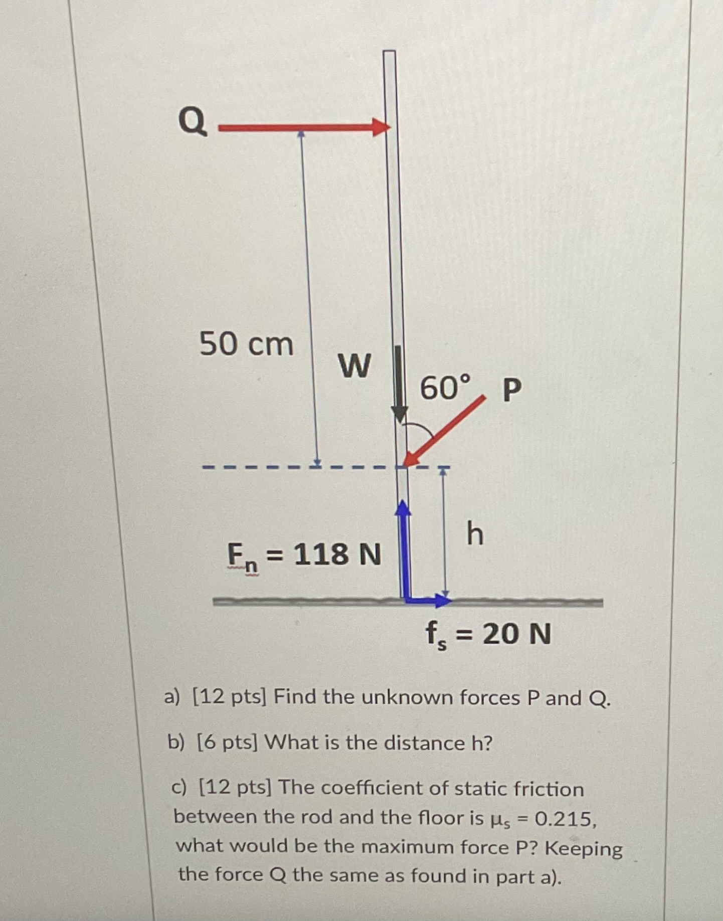 Solved a) [12 ﻿pts] ﻿Find the unknown forces P ﻿and Q.b)what | Chegg.com