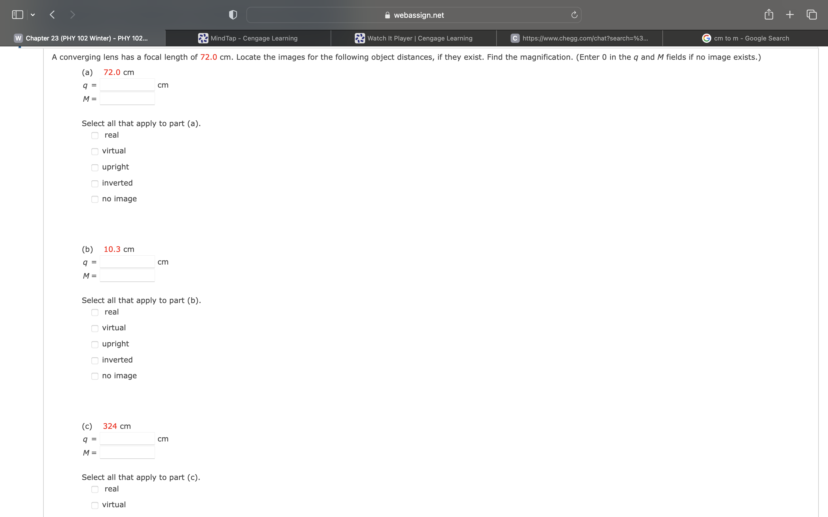 Solved (a) 72.0cmq=,cmM=Select all that apply to part | Chegg.com