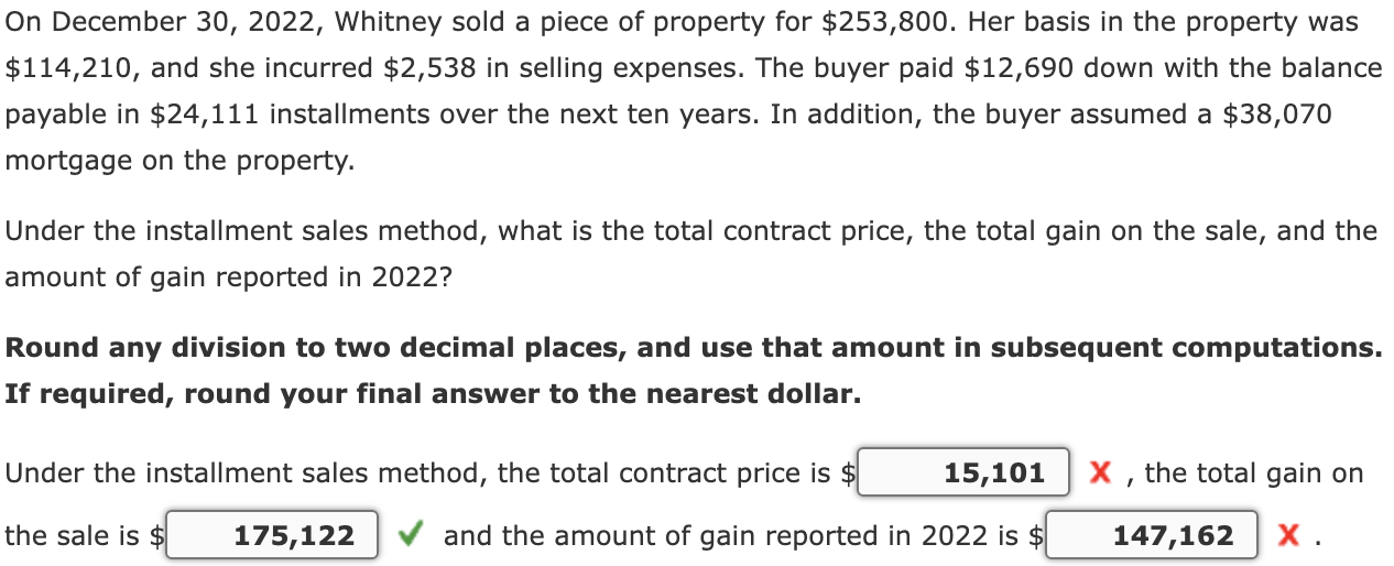 Solved On December 30,2022 , Whitney sold a piece of | Chegg.com