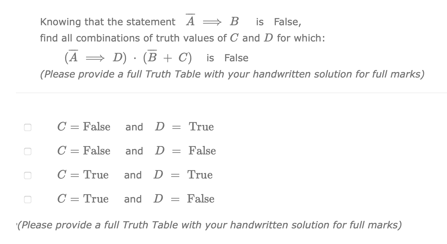 Solved Knowing that the statement A = B is false, find all | Chegg.com