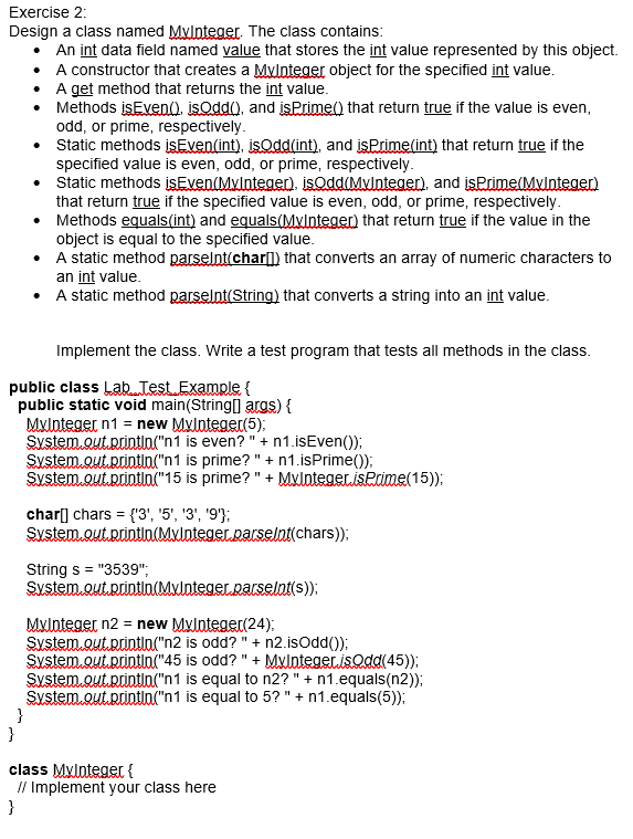 Solved Exercise 2: Design a class named Mvinteger. The class | Chegg.com