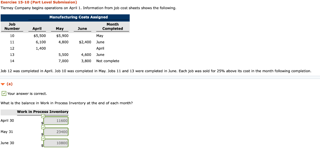 Solved Exercise 15-10 (Part Level Submission) Tierney | Chegg.com