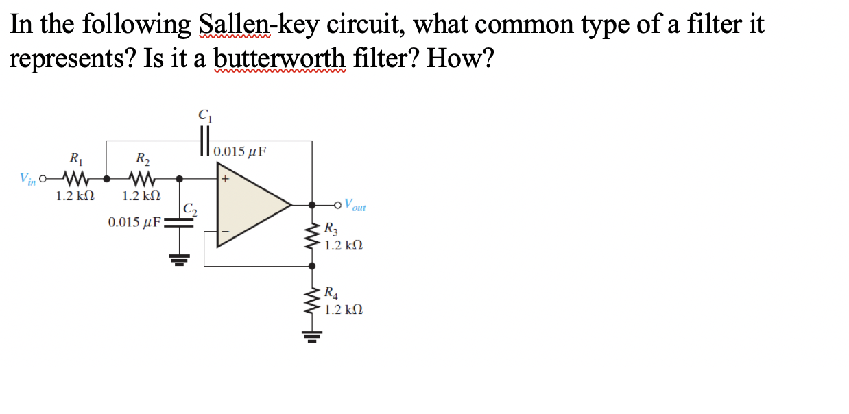 Solved In the following Sallen-key circuit, what common type | Chegg.com
