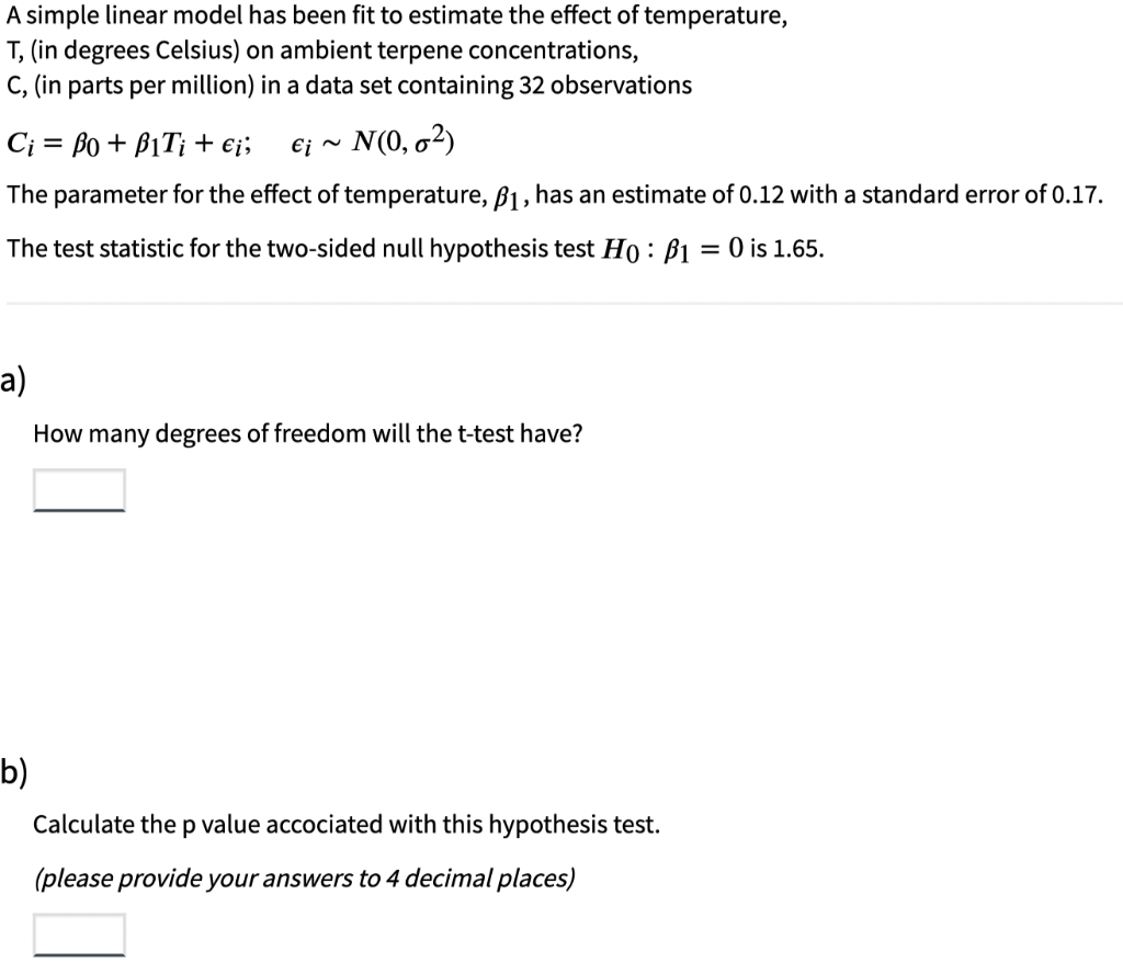 Solved A simple linear model has been fit to estimate the | Chegg.com