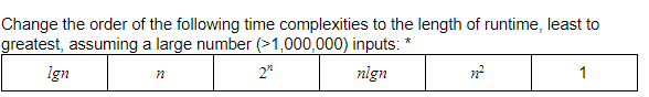 Solved Change the order of the following time complexities | Chegg.com