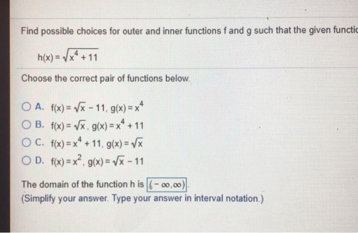 Solved Find Possible Choices For Outer And Inner Functions F