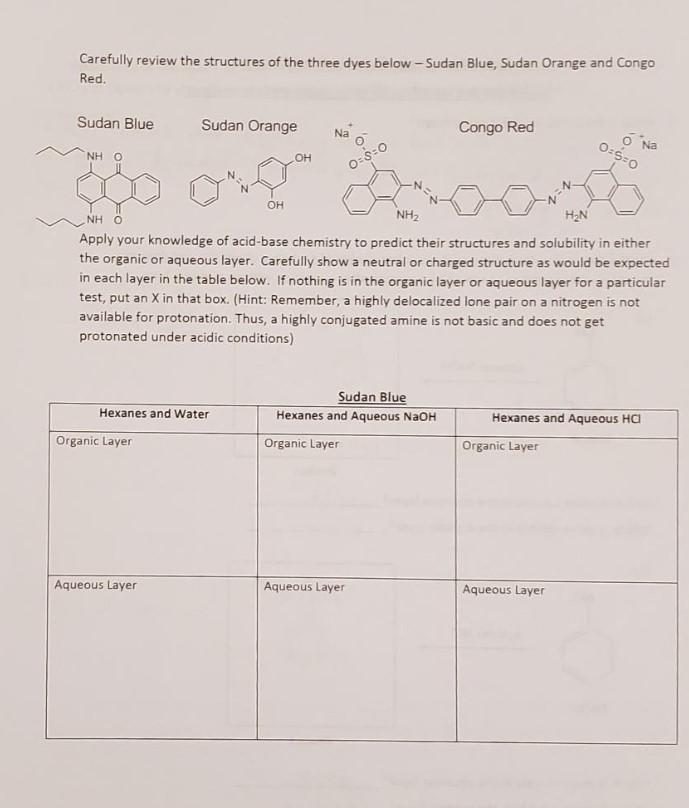 Solved Carefully review the structures of the three dyes | Chegg.com