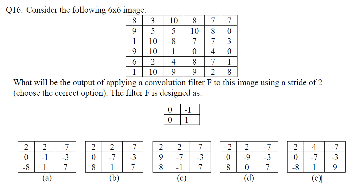 Solved Q16. Consider the following 6×6 image. What will be | Chegg.com