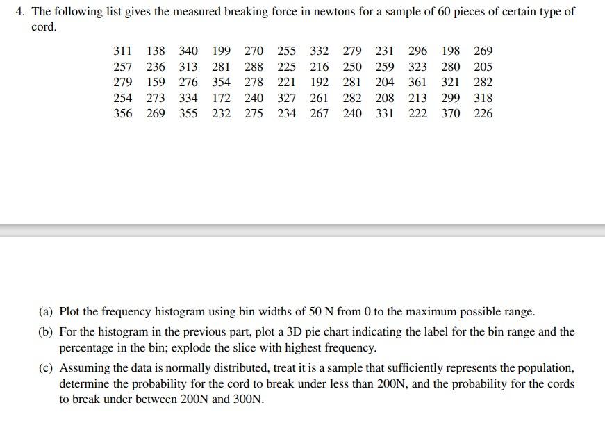 Solved 4. The following list gives the measured breaking | Chegg.com