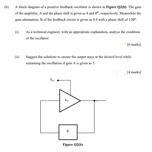 Solved (b) A block diagram of a positive feedback oscillator | Chegg.com