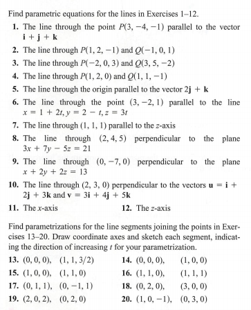 Solved Find parametric equations for the lines in Exercises | Chegg.com