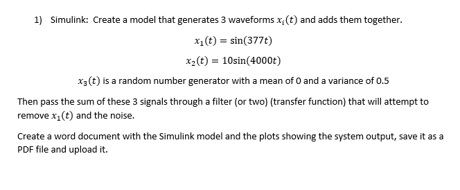 1) Simulink: Create a model that generates 3 | Chegg.com