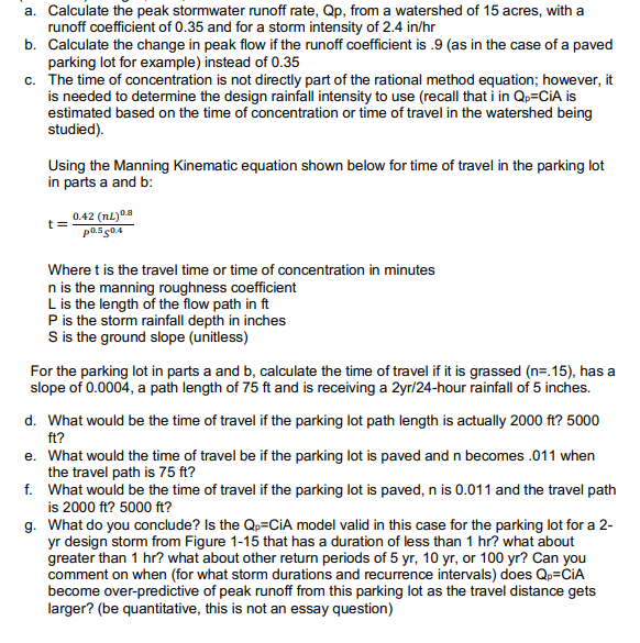 Solved a. Calculate the peak stormwater runoff rate, Qp, | Chegg.com
