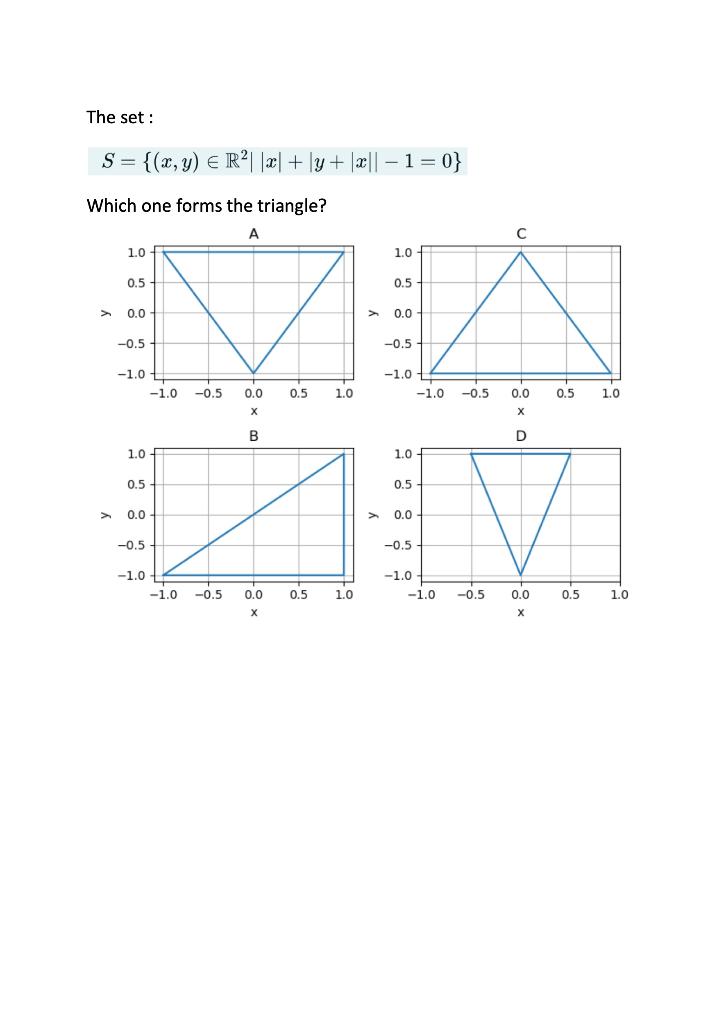 Solved The set: S={(x,y)∈R2∣∣x∣+∣y+∣x∣∣−1=0} Which one forms | Chegg.com