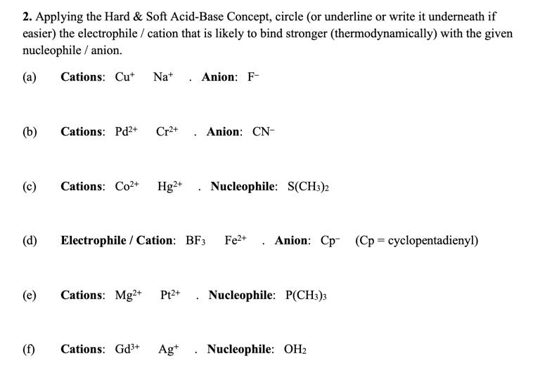 Solved Applying the Hard & Soft Acid-Base Concept, circle | Chegg.com