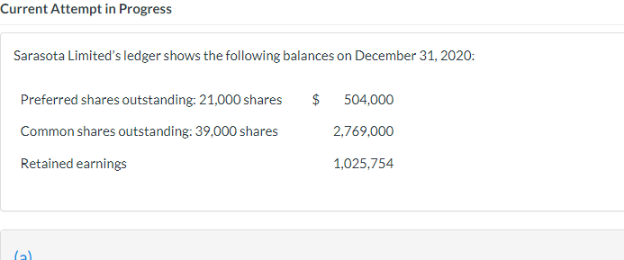 Solved Current Attempt in Progress Sarasota Limited's ledger | Chegg.com