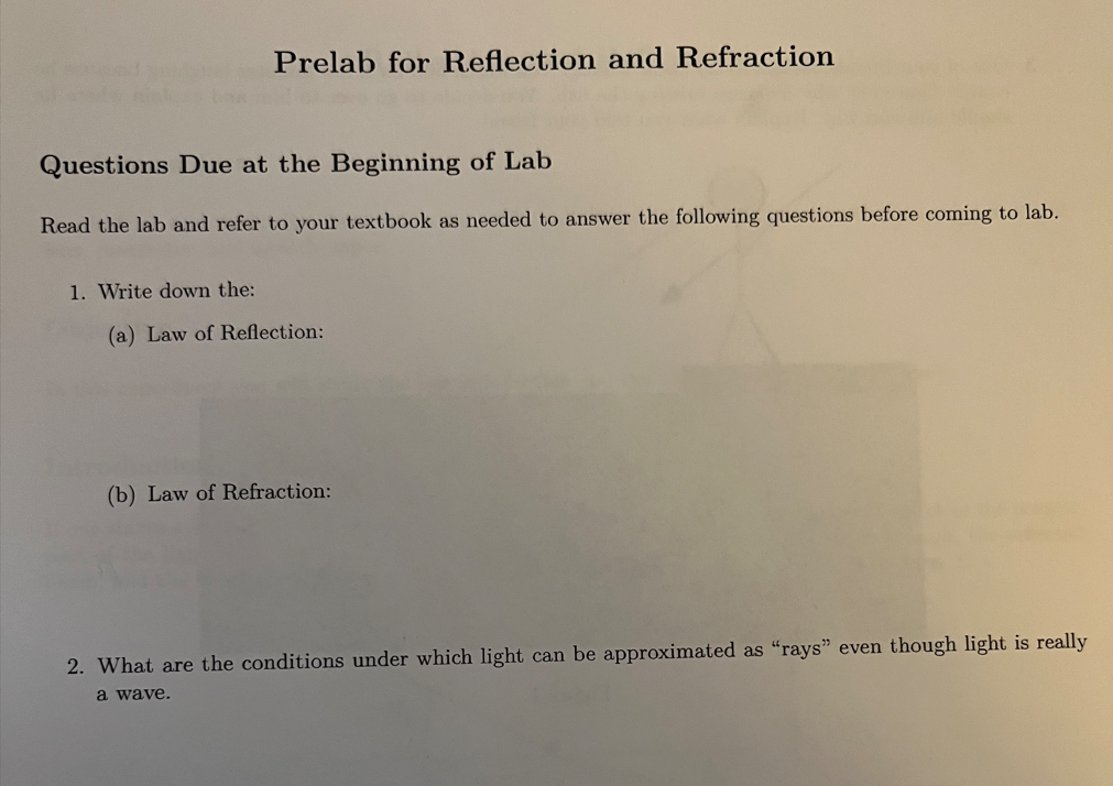 Solved Prelab for Reflection and Refraction Questions Due at | Chegg.com