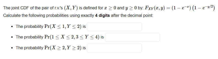 Solved The joint CDF of the pair of r.v.'s (X,Y) is defined | Chegg.com