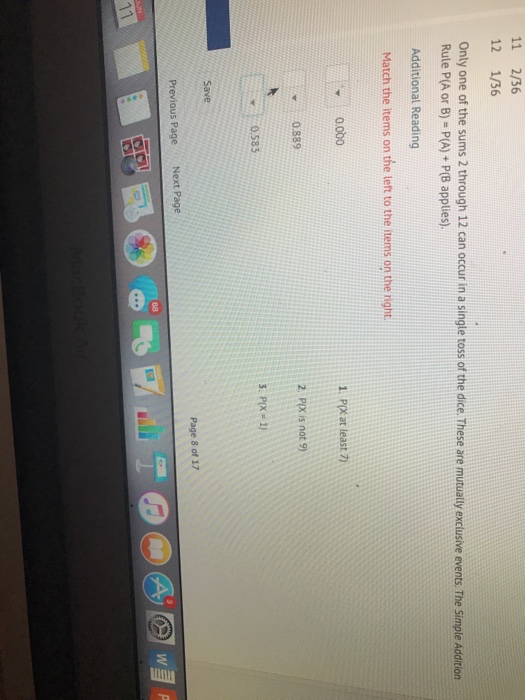 Solved Only one of the sums 2 through 12 can occur in a | Chegg.com
