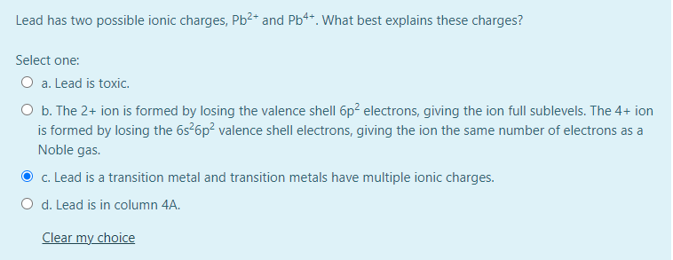 Solved Lead has two possible ionic charges, Pb2+ and Pb4+. | Chegg.com