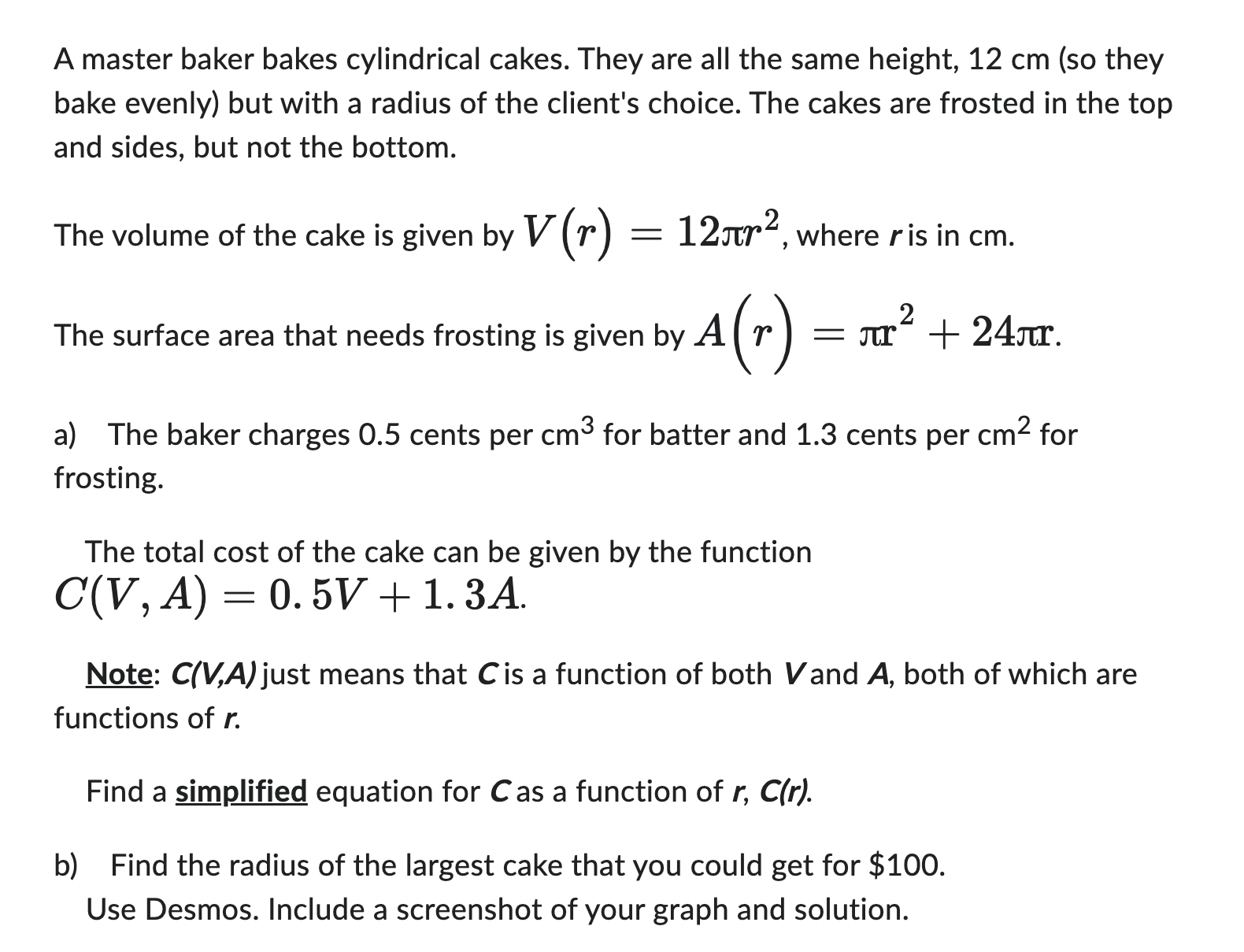 Solved A master baker bakes cylindrical cakes. They are all | Chegg.com