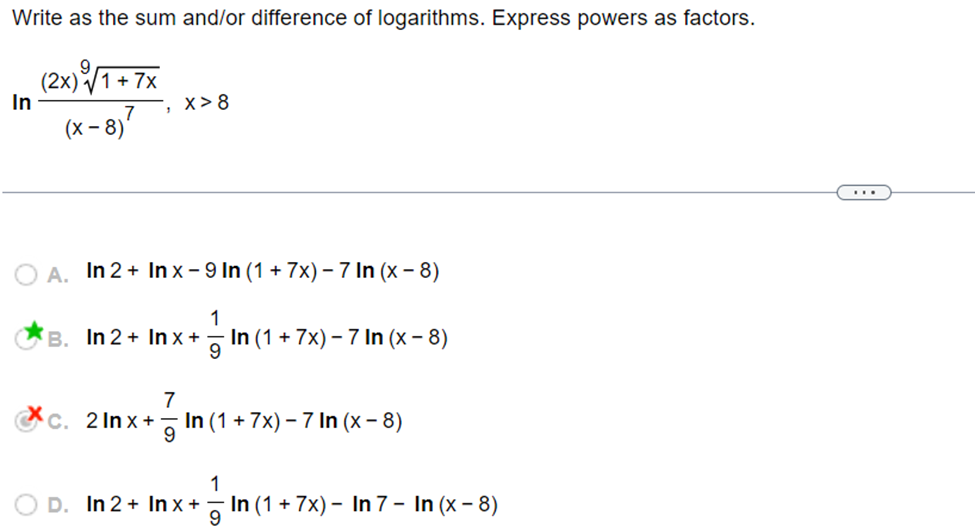Solved Write as the sum and/or difference of logarithms. | Chegg.com