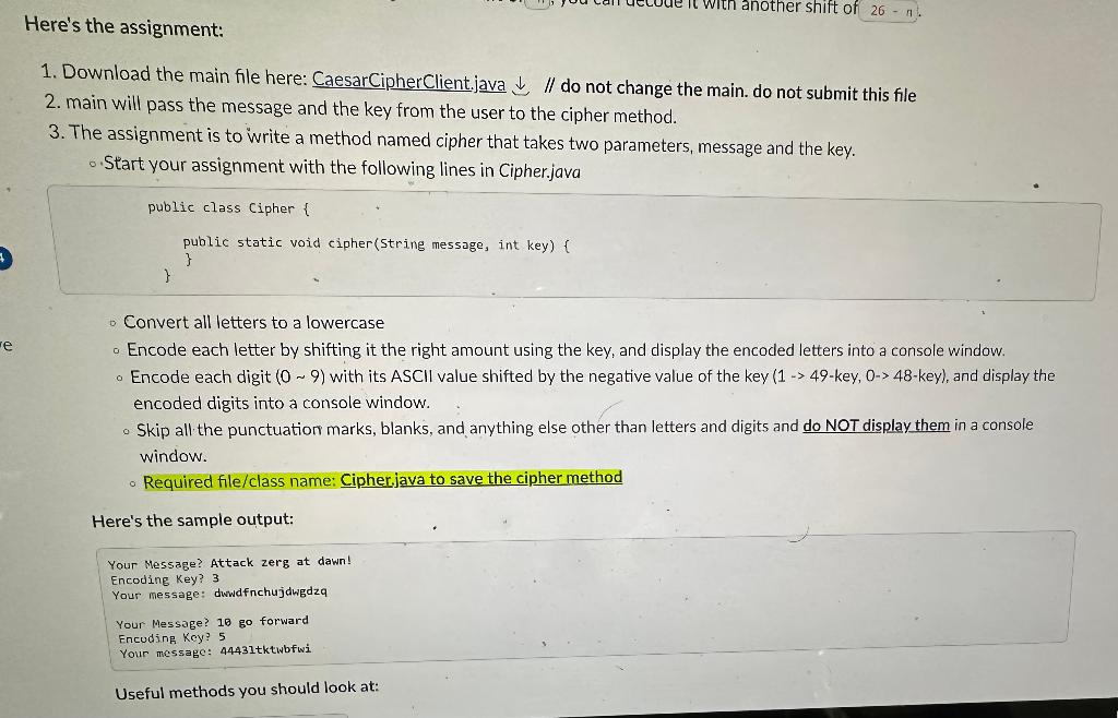 Solved Download the main file here: CaesarCipherClient.java | Chegg.com