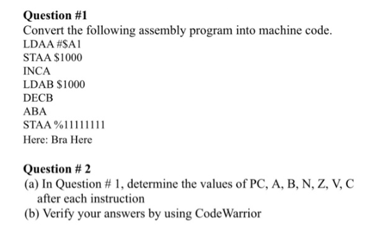 Solved Question #1 Convert the following assembly program | Chegg.com