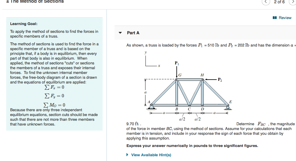 Solved + The Method of Sections 2 of 6 Review Part A As | Chegg.com