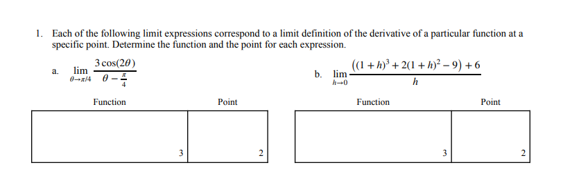 Solved 1. Each of the following limit expressions correspond | Chegg.com