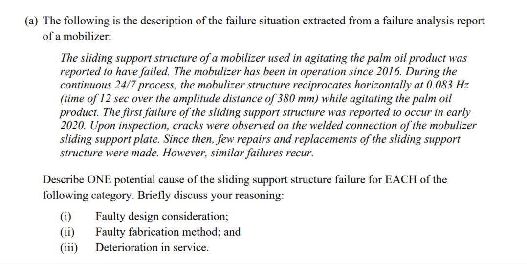 Solved a) The following is the description of the failure | Chegg.com