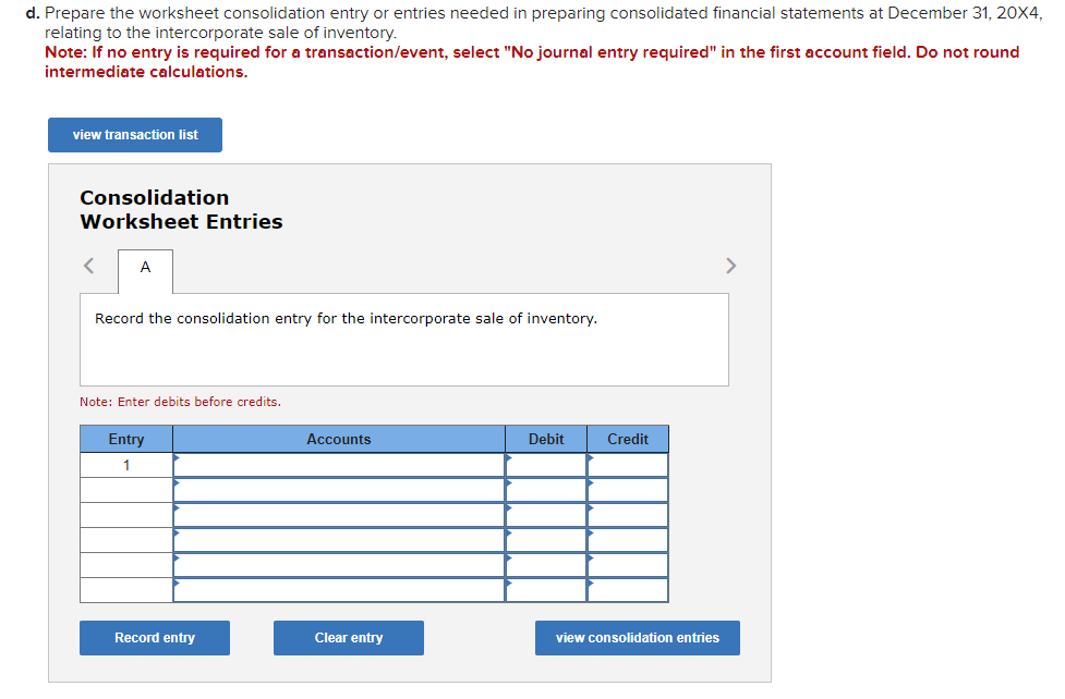 Solved Prepare the worksheet consolidation entry or entries | Chegg.com