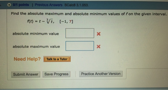 Solved Find the absolute maximum and absolute minimum values | Chegg.com