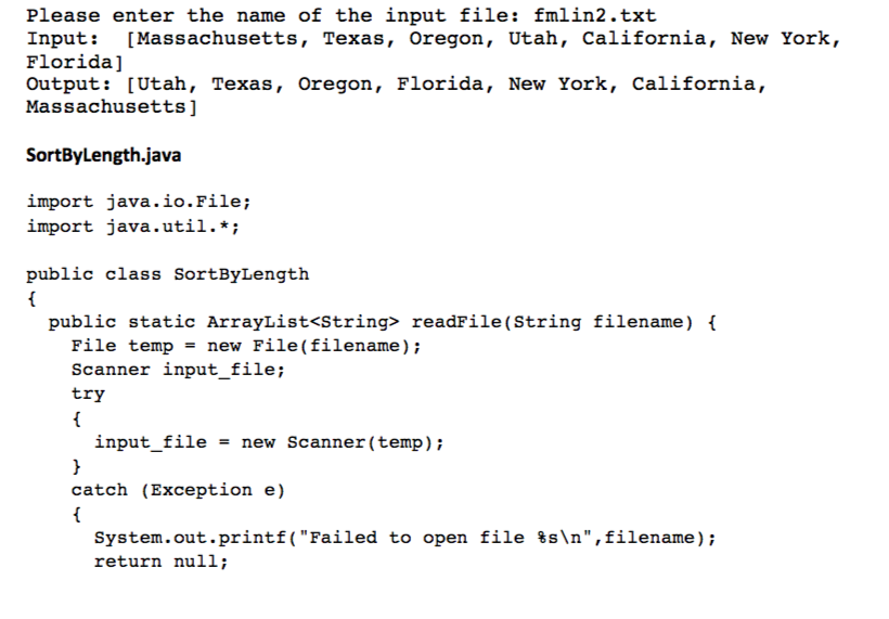 Solved Task 5 (20 pts.) File SortByLength.java given below | Chegg.com
