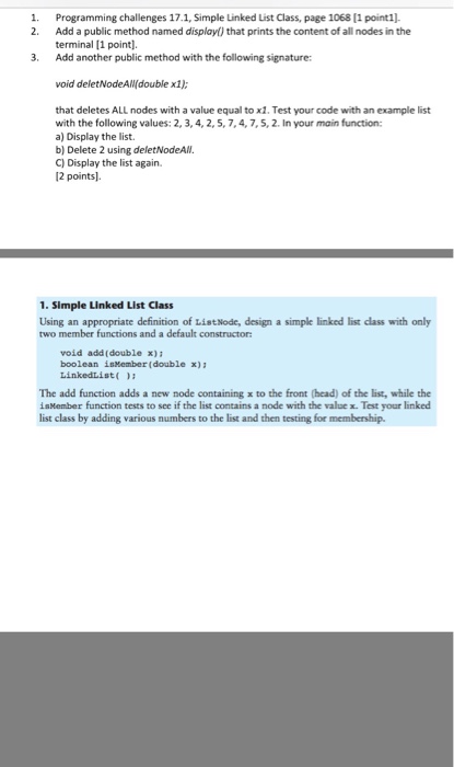 Solved 1. Programming challenges 17.1, Simple Linked List | Chegg.com