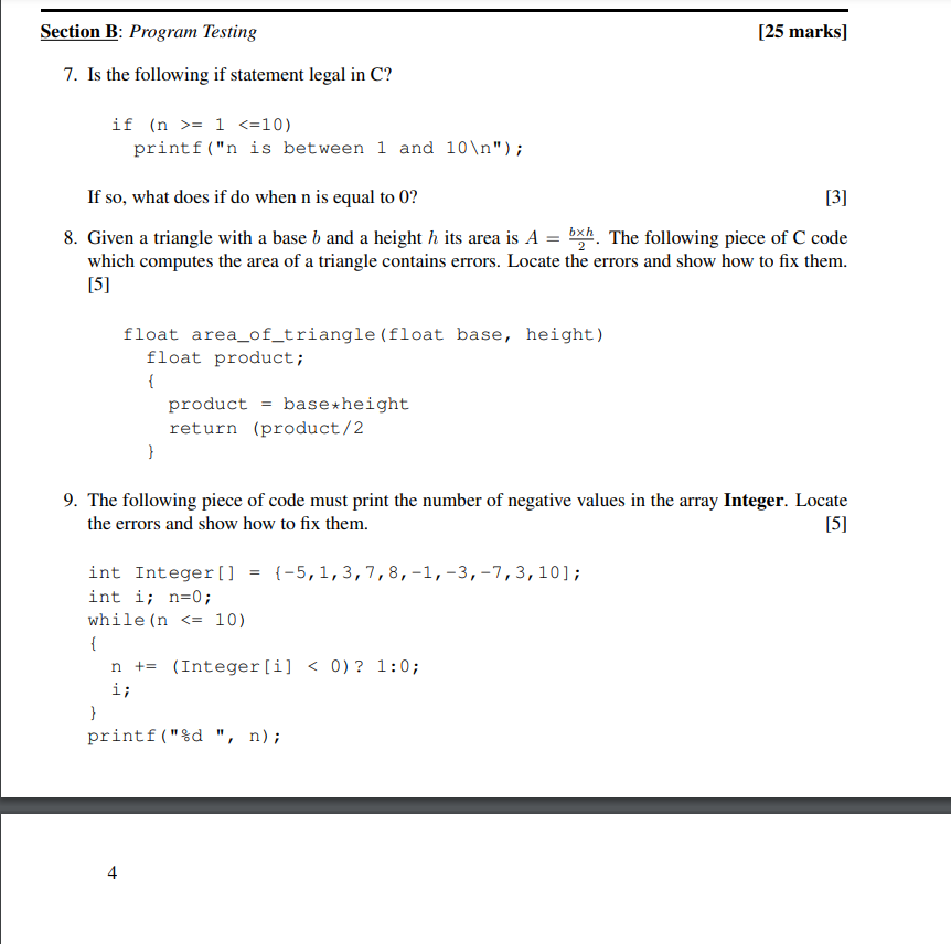 Solved Section B: Program Testing [25 marks] 7. Is the | Chegg.com