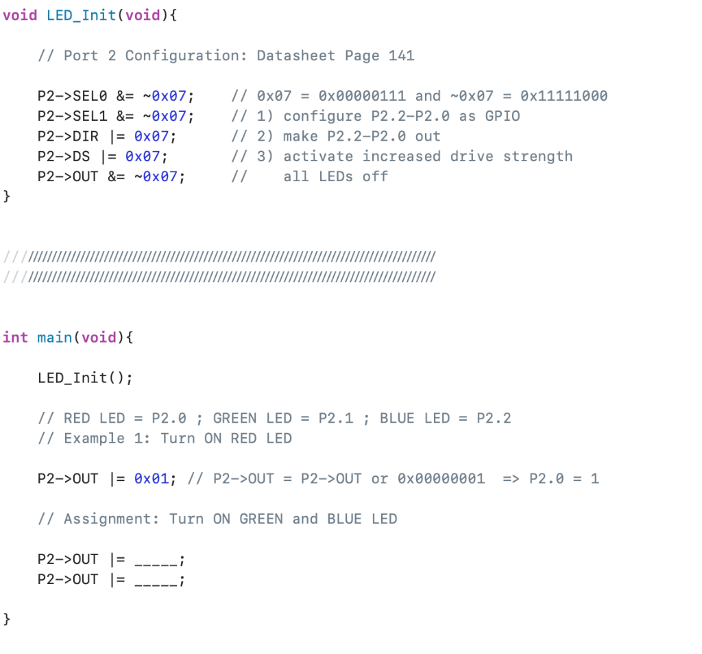 Solved void LED_Init(void) { // Port 2 Configuration: | Chegg.com