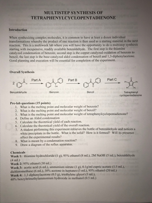 Solved MULTISTEP SYNTHESIS OF TETRAPHENYLCYCLOPENTADIENONE | Chegg.com