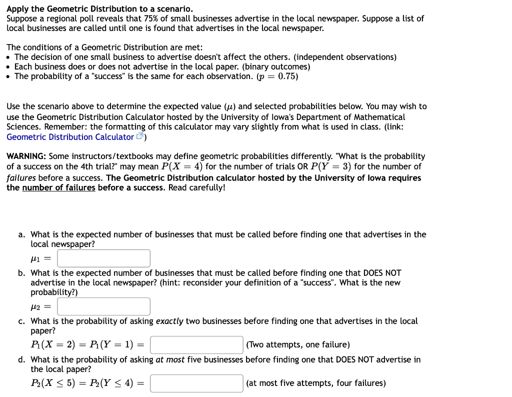 Solved Apply the Geometric Distribution to a scenario. | Chegg.com