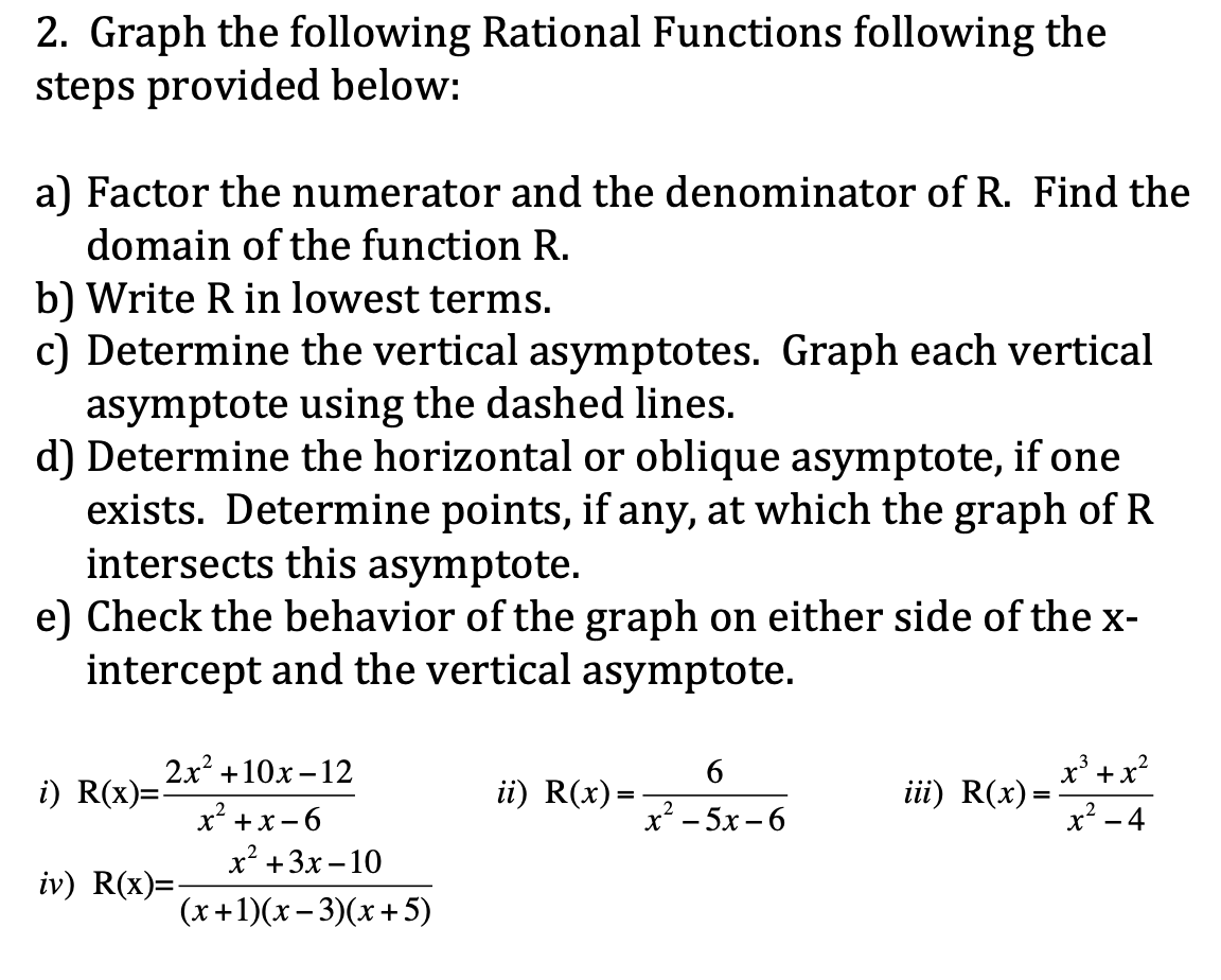 Solved 2. Graph the following Rational Functions following | Chegg.com