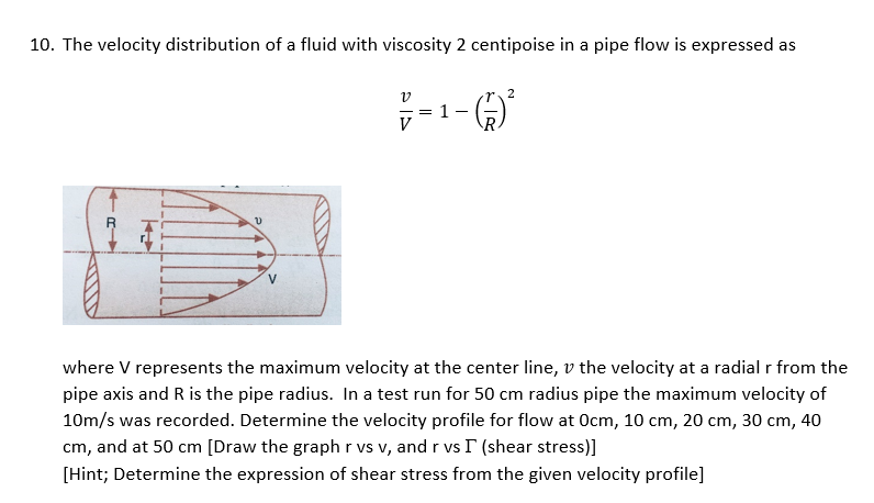 Solved 10. The velocity distribution of a fluid with | Chegg.com